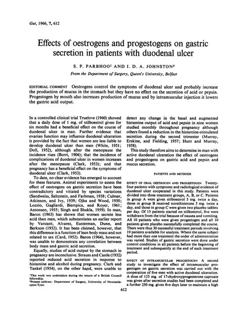 Effects Of Oestrogens And Progestogens On Gastric Secretion In Patients With Duodenal Ulcer Gut