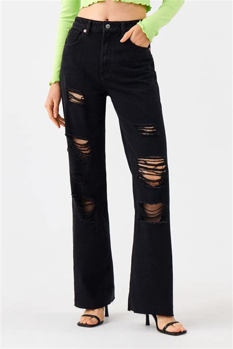 Джинсы wide leg с рваными коленями 2221051721, цвет: черный (50) по ...