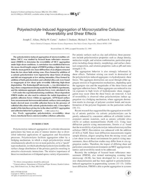 Pdf Polyelectrolyte Induced Aggregation Of Microcrystalline Cellulose