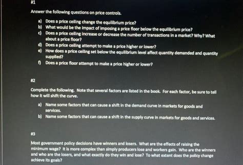 Solved Answer The Following Questions On Price Controls Chegg