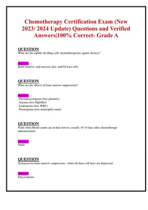 Chemotherapy Certification Exam New 2023 2024 Update Questions And Verified Answers 100