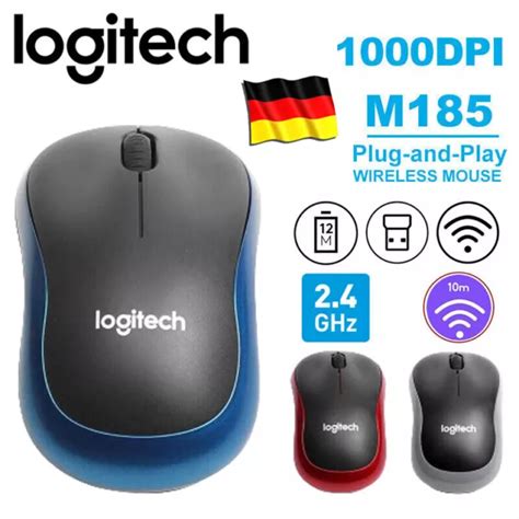 Logitec M185 Maus Wireless Schnurlos Mouse Kabellos Funk And Usb Empfänger 1000dpi Eur 4 49