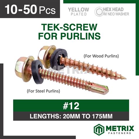 10 50pc Tek Screw For Purlins Tex Screw For Roofing For Steel Metal For Wood 12