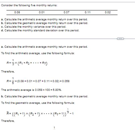 Solved Consider The Following Five Monthly Returns A Chegg Com