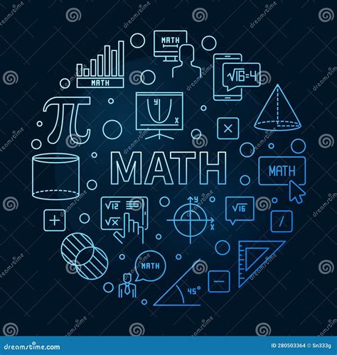 Math Vector Thin Line Circular Blue Banner Mathematics Round