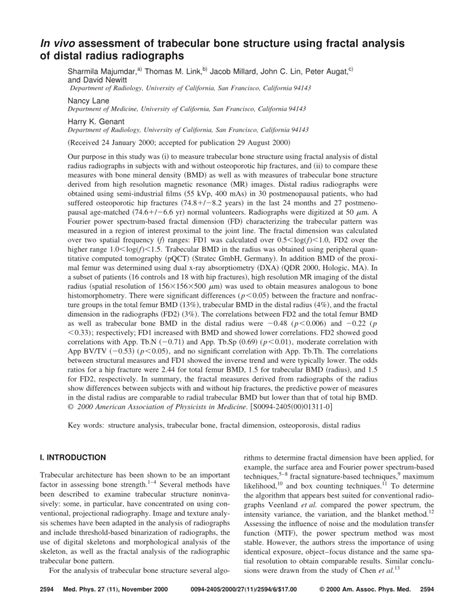 Pdf In Vivo Assessment Of Trabecular Bone Structure Using Fractal Analysis Of Distal Radius