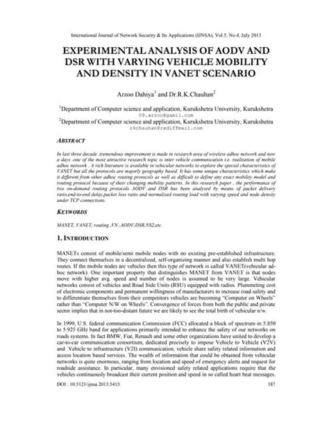 Experimental Analysis Of Aodv And Dsr With Varying Vehicle Mobility And
