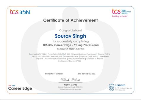 Sourav Kumar Singh On Linkedin I Have Completed My Tcs Ion Career Edge