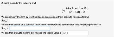 Solved Point Consider The Following Limit Chegg