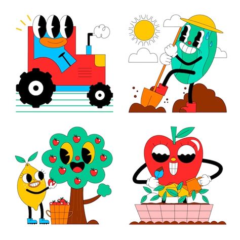 Set De Pegatinas De Frutas Y Verduras ácidas Vector Gratis