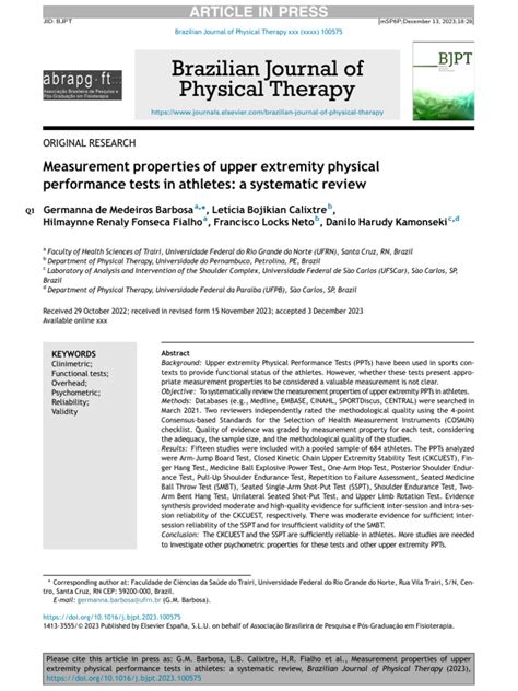 Cópia De Measurement Properties Of Upper Extremity Physical Performance Tests In Athletes