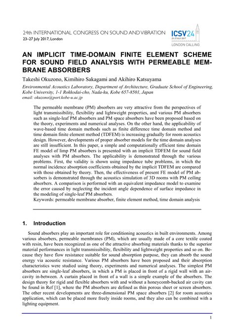 Pdf An Implicit Time Domain Finite Element Scheme For Sound Field