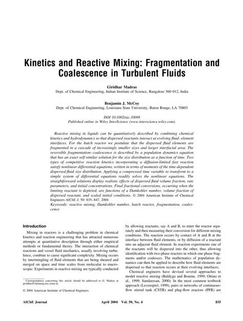 Pdf Kinetics And Reactive Mixing Fragmentation And Coalescence In Turbulent Fluids Dokumentips