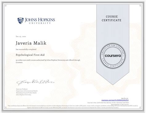 Mentalhealthawareness Certification Psychological Firstaid Johnshopkinsuniversity Javeria