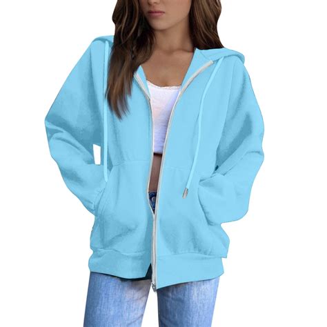 Brdfrl Womens Hoodie Hooded Full Zip Sweatshirt Sky Blue L