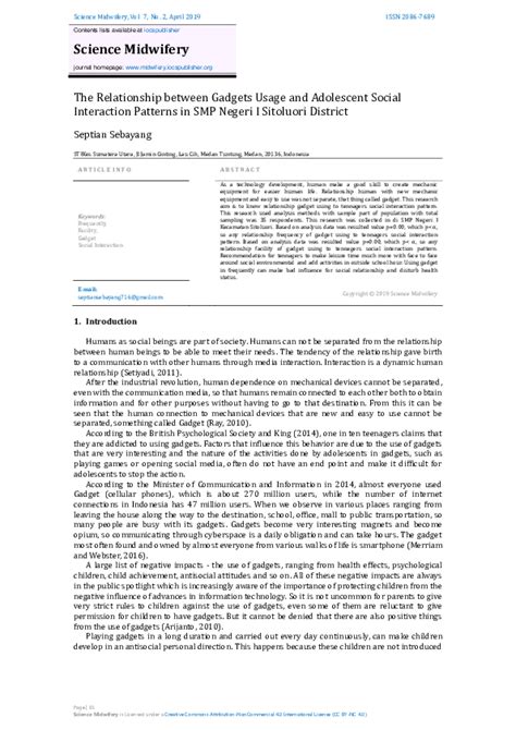 Pdf The Relationship Between Gadgets Usage And Adolescent Social