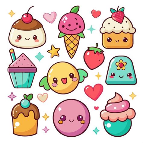 Kawaii Dessert Stickers Cute Cupcakes And Sweet Treats Premium Ai