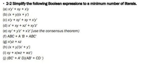 solved 2 2 simpllfy the following boolean expressions to a