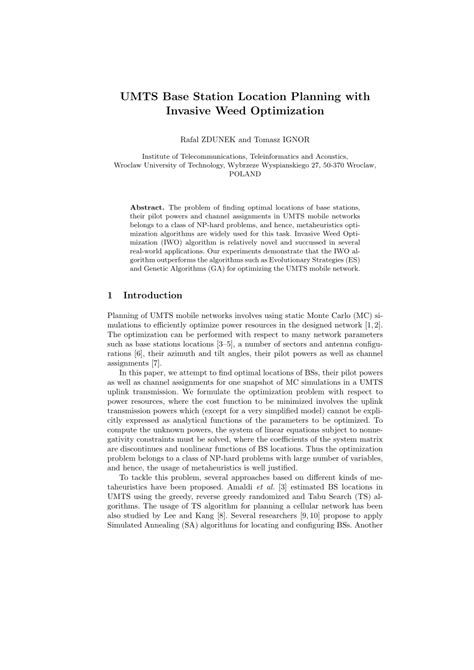 Pdf Umts Base Station Location Planning With Invasive Weed Optimization