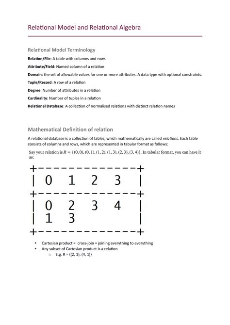 Infs2608 Lecture Notes Relational Model And Relational Algebra