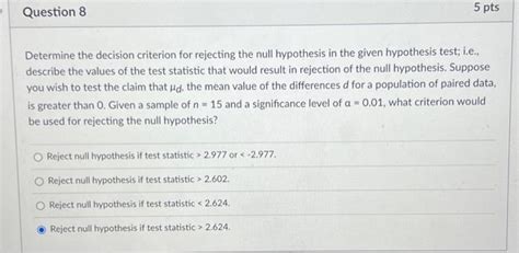 solved determine the decision criterion for rejecting the