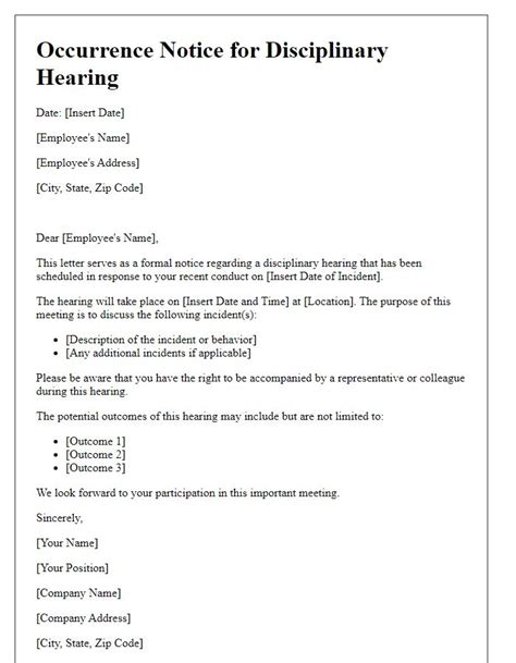 Letter Template For Disciplinary Hearing Notification Free Samples In Pdf Letterin