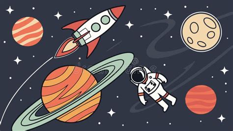 Astronaut In Space With Planets And Rocket Cosmic Journey Vector