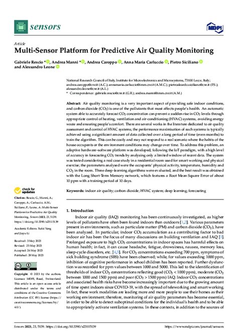 Pdf Multi Sensor Platform For Predictive Air Quality Monitoring