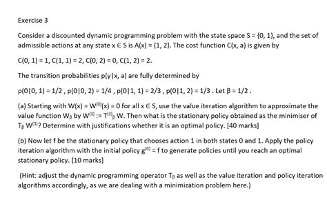 exercise 3 consider a discounted dynamic programming