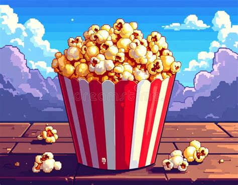Colorful Popcorn Bucket With Movie Night Atmosphere Stock Illustration