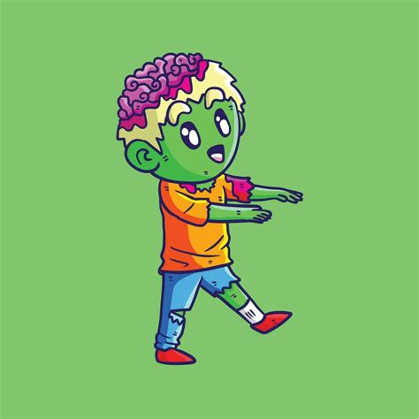 Cute Zombie Vector Cartoon Illustration On Scary Pose Halloween Zombie