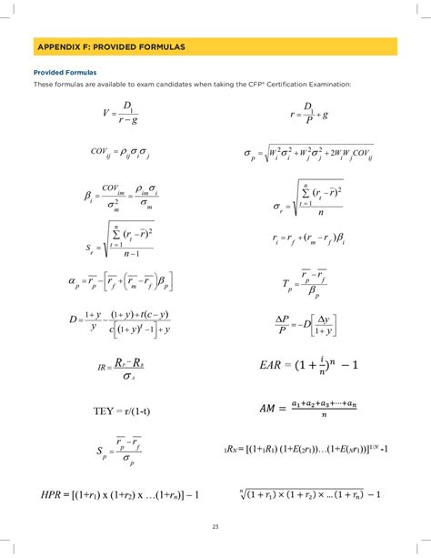 Cfp Formula Sheet Cheat Sheet Financial Accounting Docsity