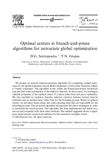pdf optimal centers in branch and prune algorithms for univariate
