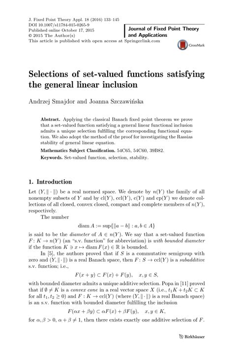 Pdf Selections Of Set Valued Functions Satisfying The General Linear