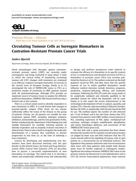 Pdf Circulating Tumour Cells As Surrogate Biomarkers In Castration