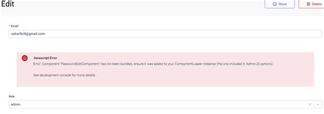Node Js AdminJS Error Component PasswordEditComponent Has Not Been Bundled Ensure It Was