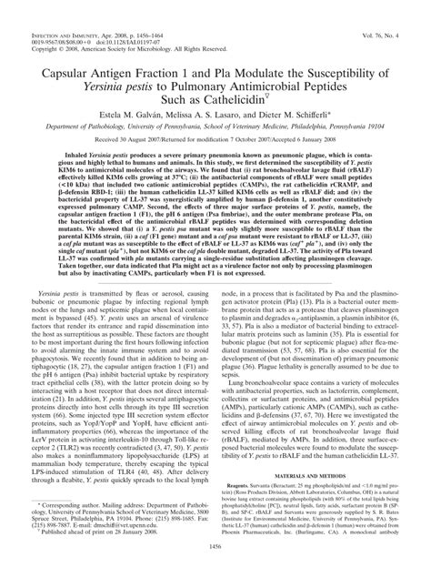 Pdf Capsular Antigen Fraction 1 And Pla Modulate The Susceptibility