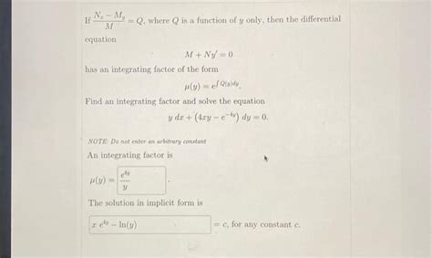 solved if mnx−my q where q is a function of y only then