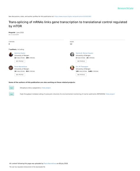 Pdf Trans Splicing Of Mrnas Links Gene Transcription To Translational