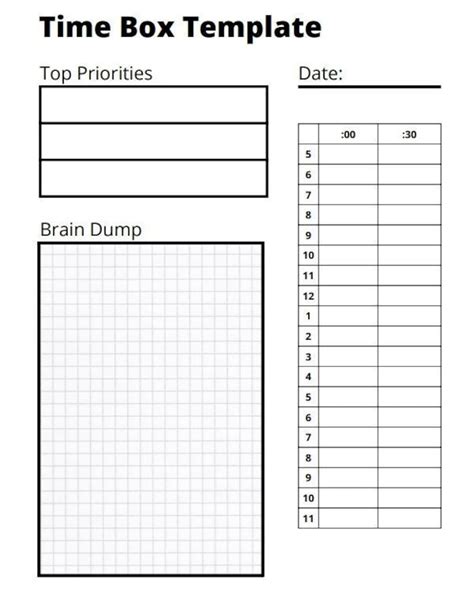 Time Box Template Time Block Template Printable Pdf Etsy Denmark
