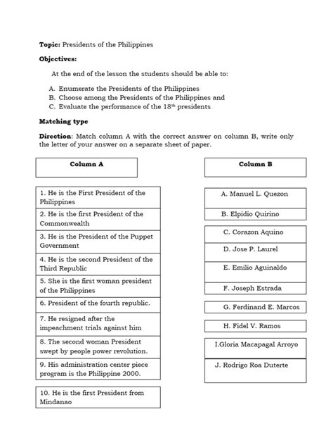 Matching Type Test Pdf