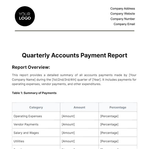 Free Quarterly Accounts Payment Report Template To Edit Online