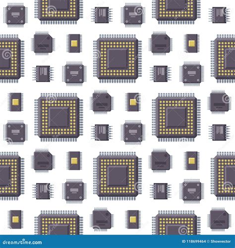 Cpu Microprocessors Microchip Vector Illustration Hardware Seamless Pattern Background Component