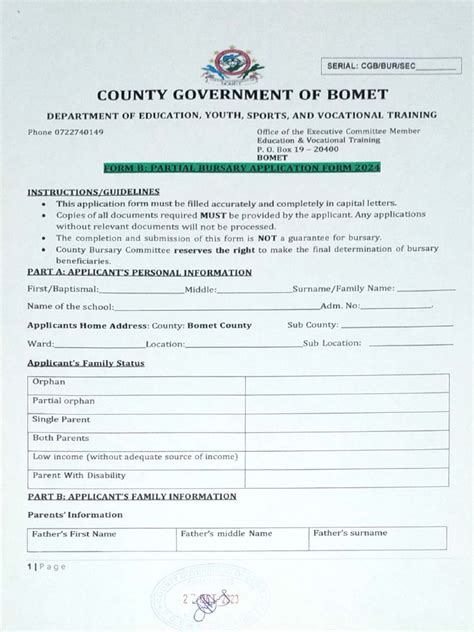 Partial Bursary 2024 Application Form 1 Pdf