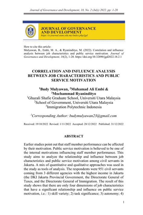 Pdf Correlation And Influence Analysis Between Job Characteristics