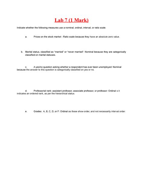 lab 7 assignment lab 7 1 mark indicate whether the following