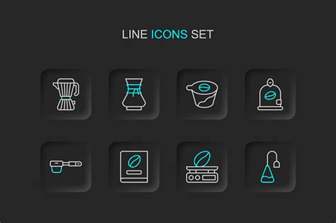 세트 라인 티백 전자 커피 저울 커피 북 필터 홀더 가방 콩 붓는 메이커 및 모카 냄비 아이콘 벡터 가리기에 대한 스톡 벡터 아트 및 기타 이미지 Istock