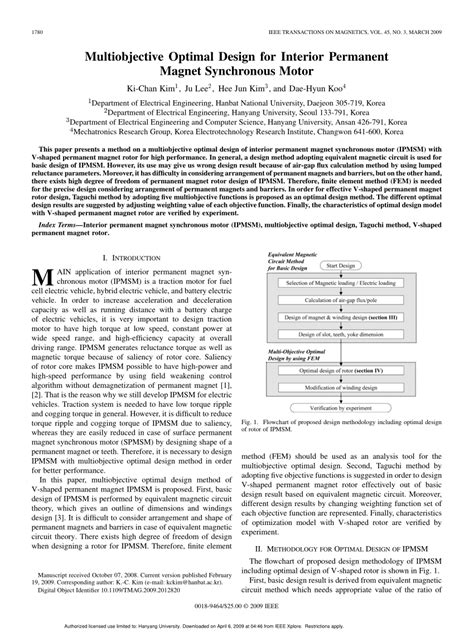 Pdf Multiobjective Optimal Design For Interior Permanent Magnet Synchronous Motor