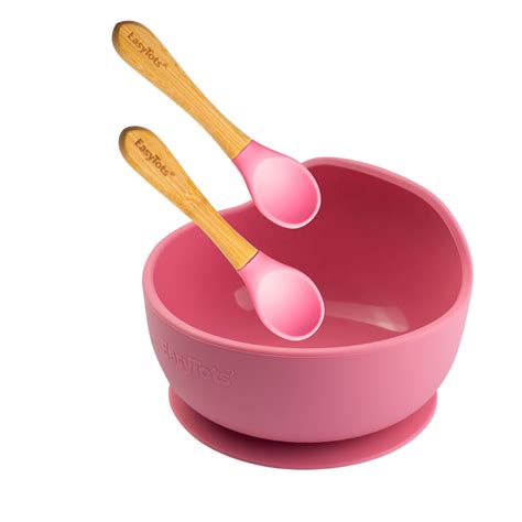 Easytots Suction Bowl With Bamboo Spoons Pink Costco Uk
