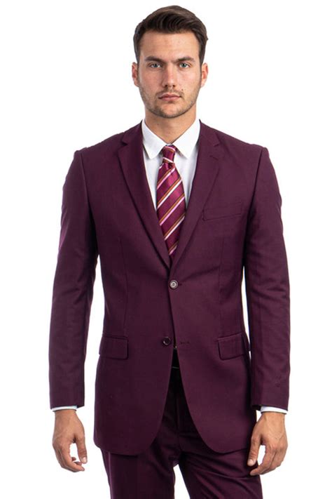 34 Modern Fit Mens Business Suit Two Button Style In Burgundy